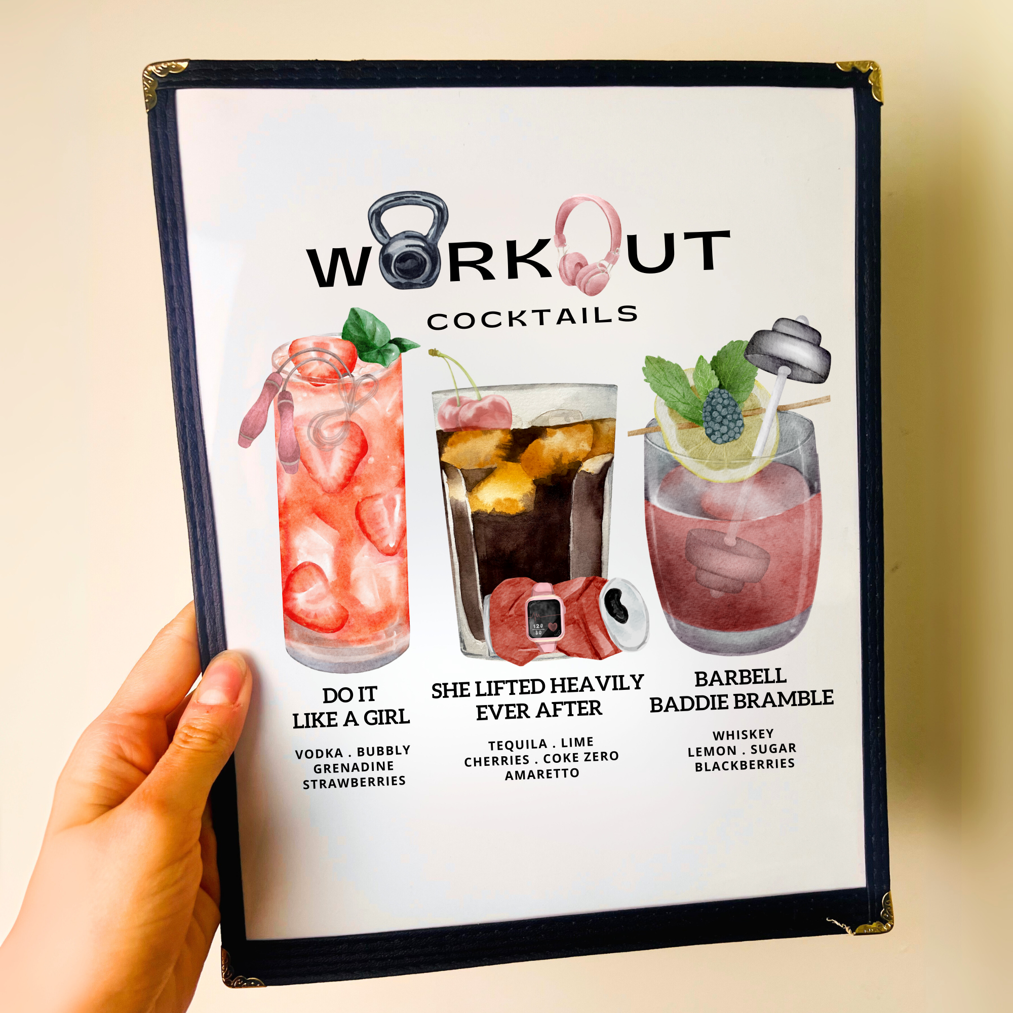 Gym/Working Out (Feminine) Cocktails Restaurant Menu Print – Boozy ...