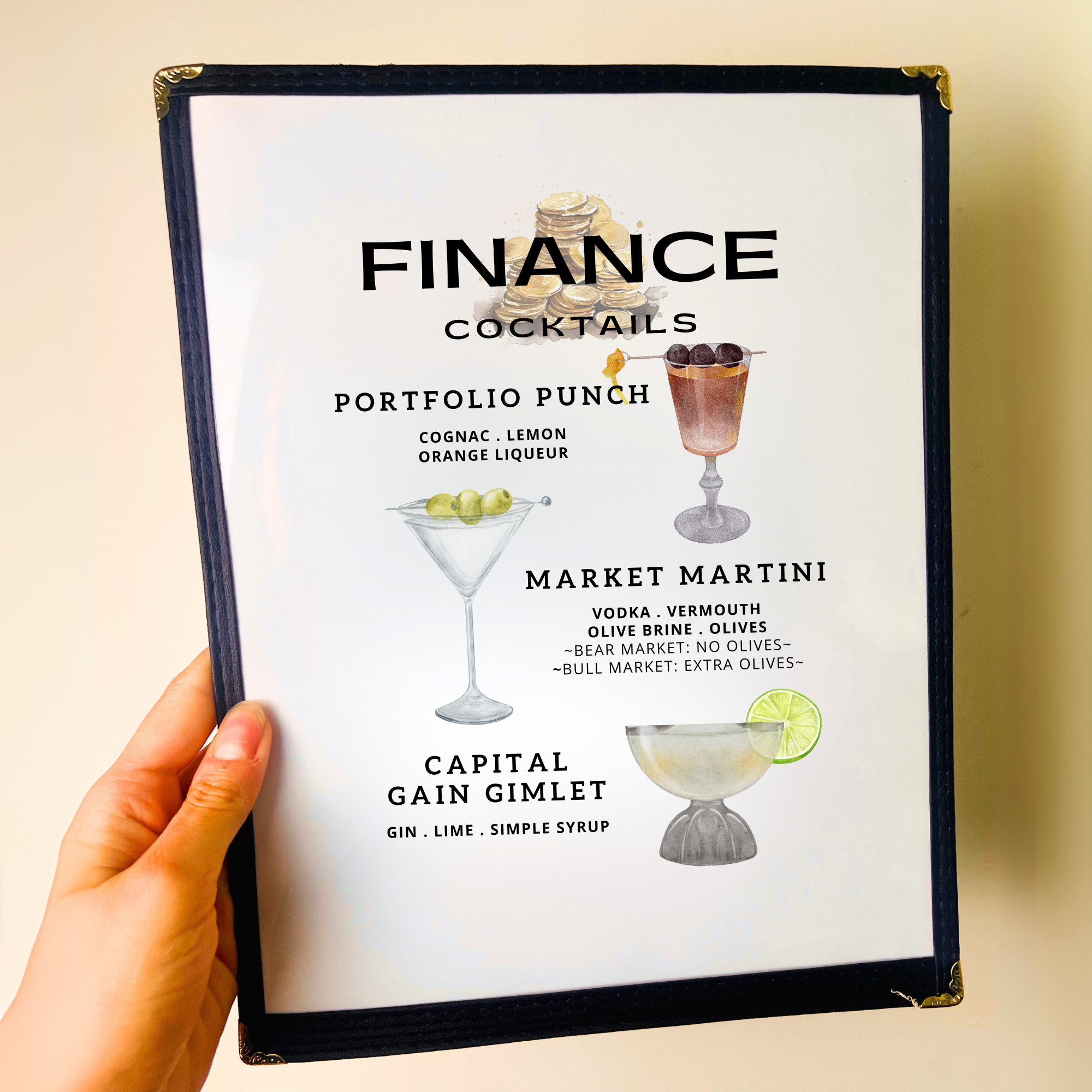 Finance Cocktails Restaurant Menu Print – Boozy Boards by Morgan